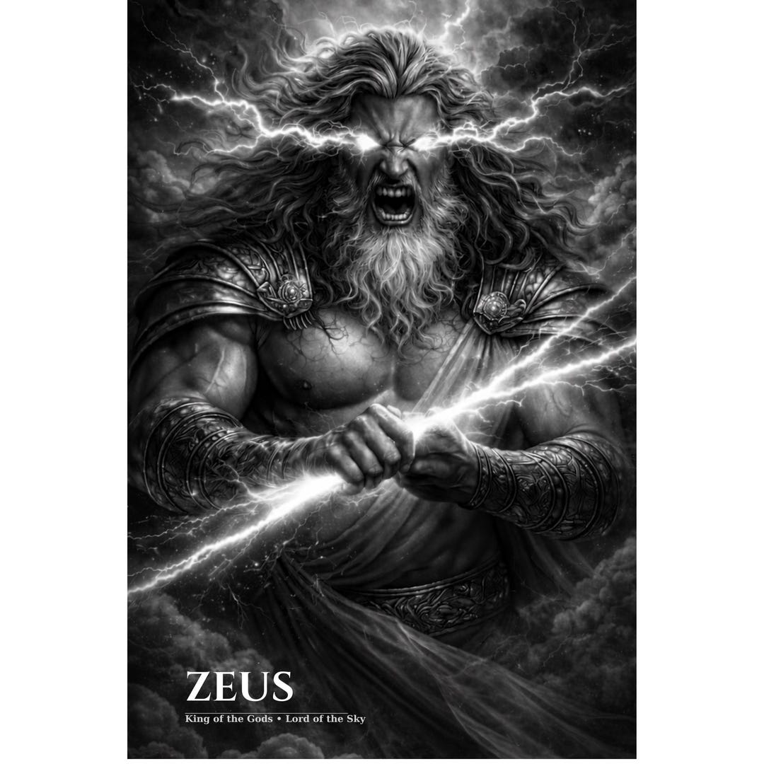 Zeus Wall Art Printable Greek God Poster Mythology Black and White ...