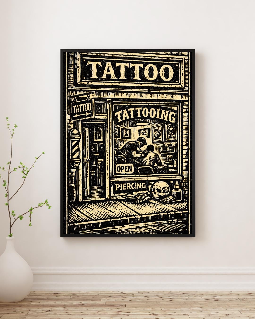 Vintage Tattoo Shop Woodcut Print – Traditional Tattoo Studio Art - Etsy