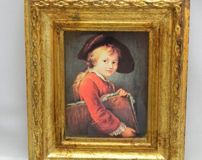 Vintage Gilded Frame Baroque Style Made in Italy Boy in Hat and Red ...