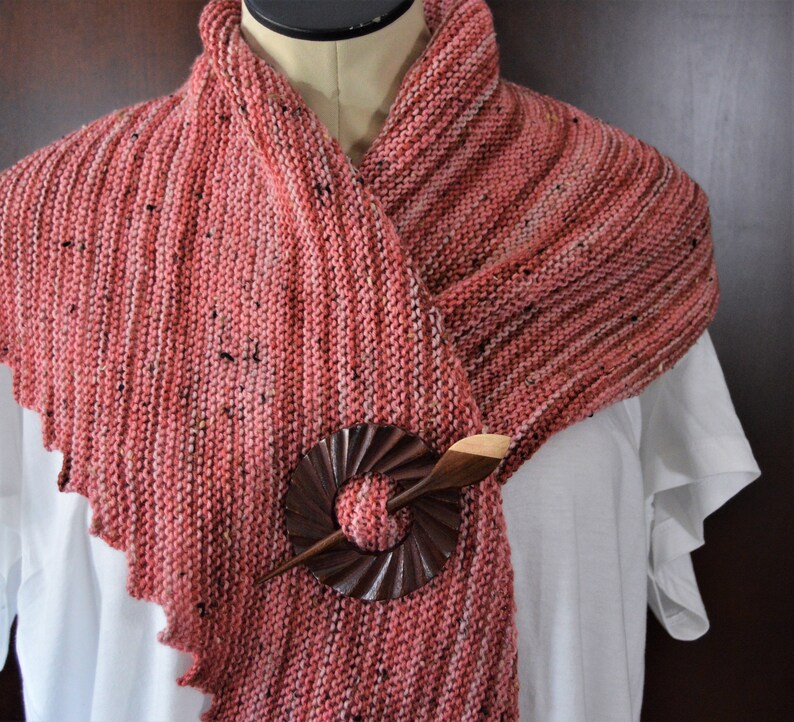 Pink Tweed Asymmetrical Shawl, Hand Knit Wool Wrap, Machine Washable ...