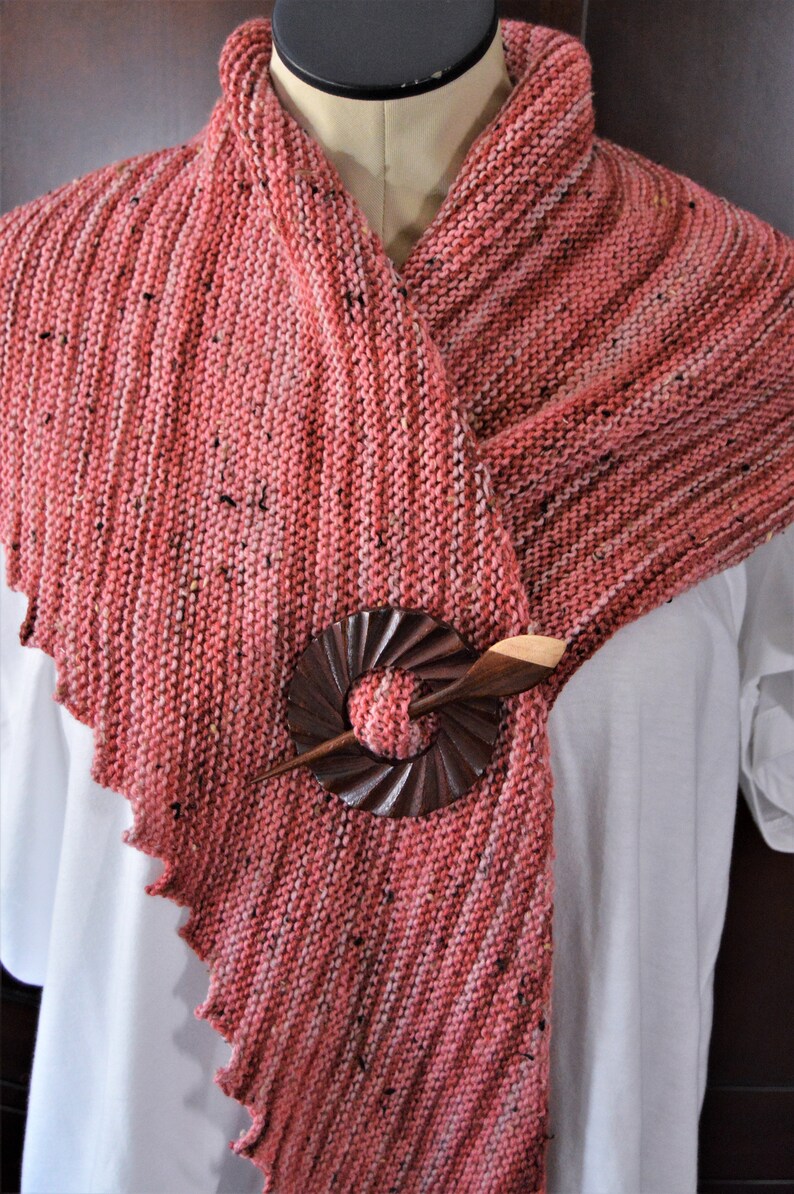Pink Tweed Asymmetrical Shawl, Hand Knit Wool Wrap, Machine Washable ...