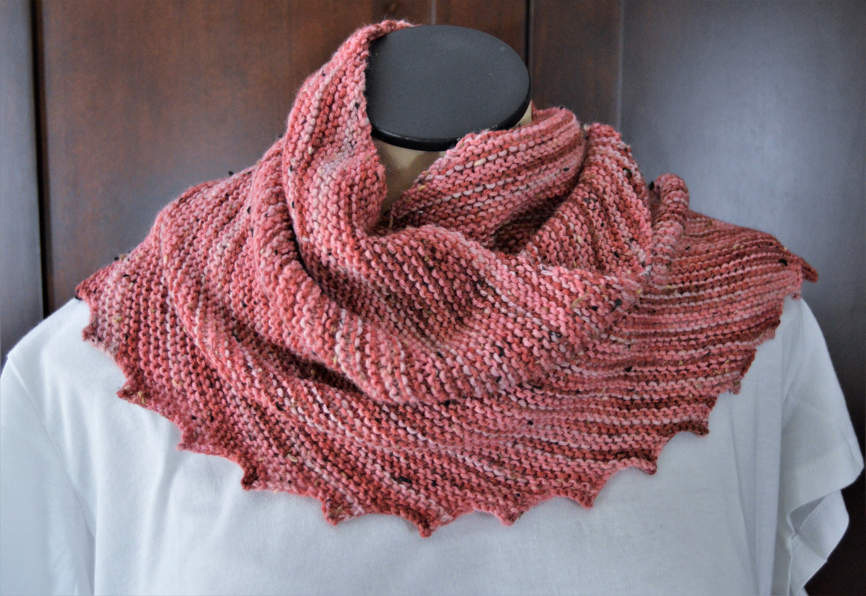 Pink Tweed Asymmetrical Shawl, Hand Knit Wool Wrap, Machine Washable ...