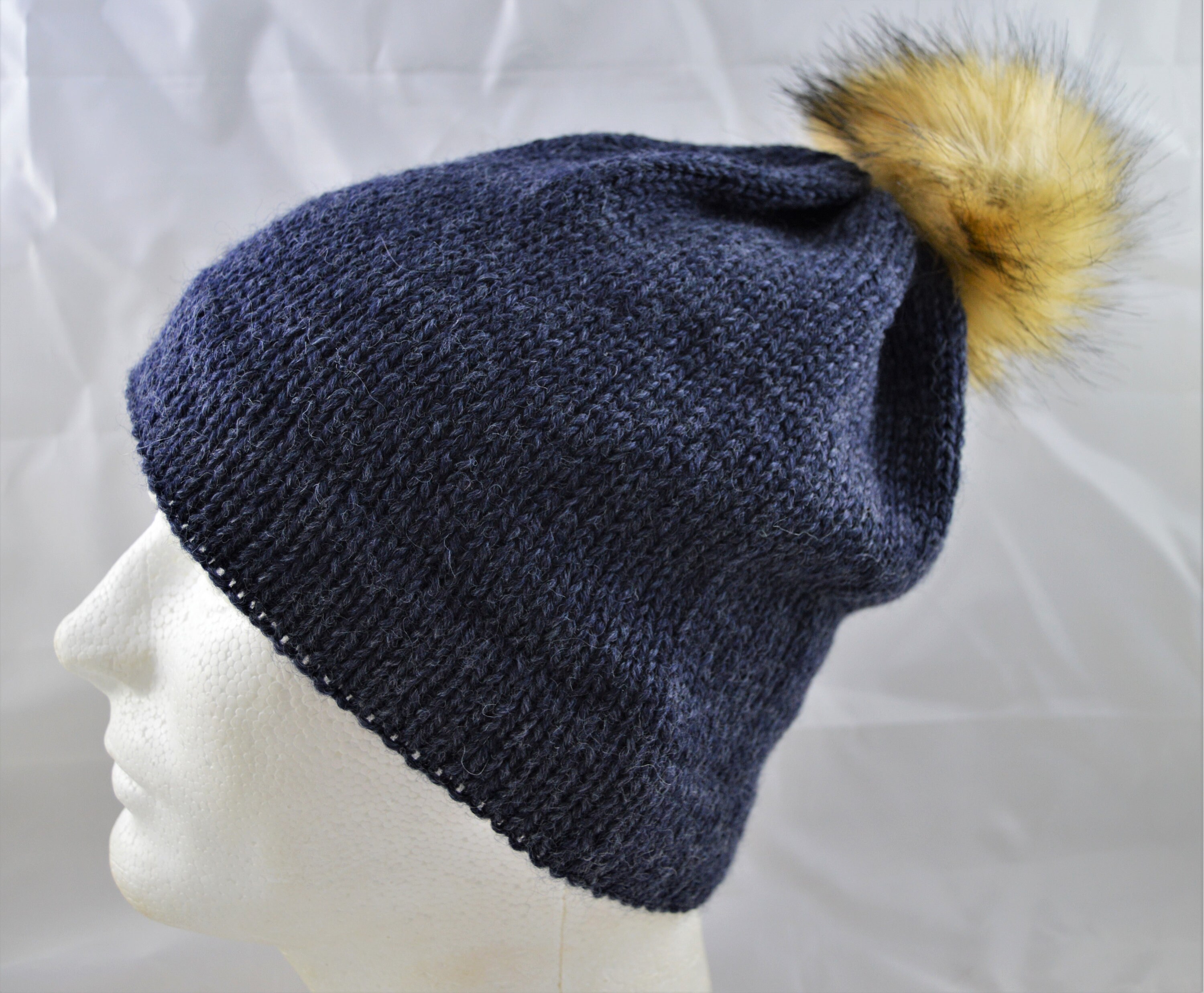 Charcoal Gray Knit Hat With Pompom, Unisex Winter Beanie, Adult ...