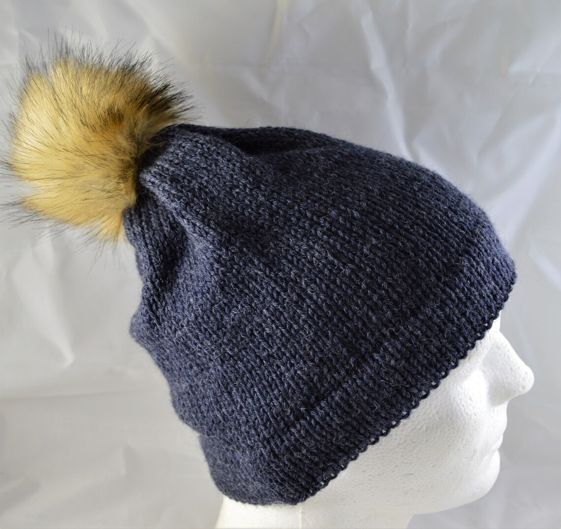 Charcoal Gray Knit Hat With Pompom, Unisex Winter Beanie, Adult ...