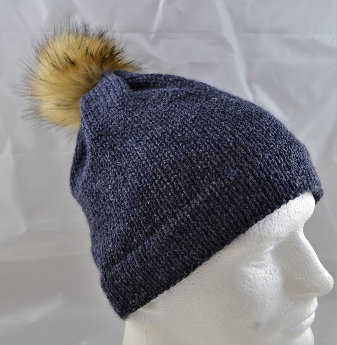 Charcoal Gray Knit Hat With Pompom, Unisex Winter Beanie, Adult ...