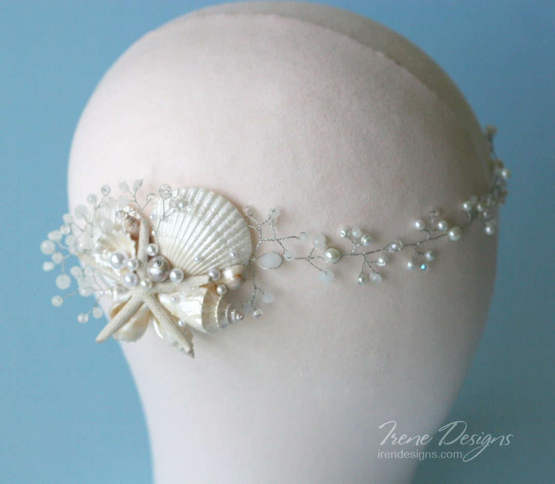 Handmade White Pearl and Crystals Beach Wedding Head Circlet. Mermaid ...