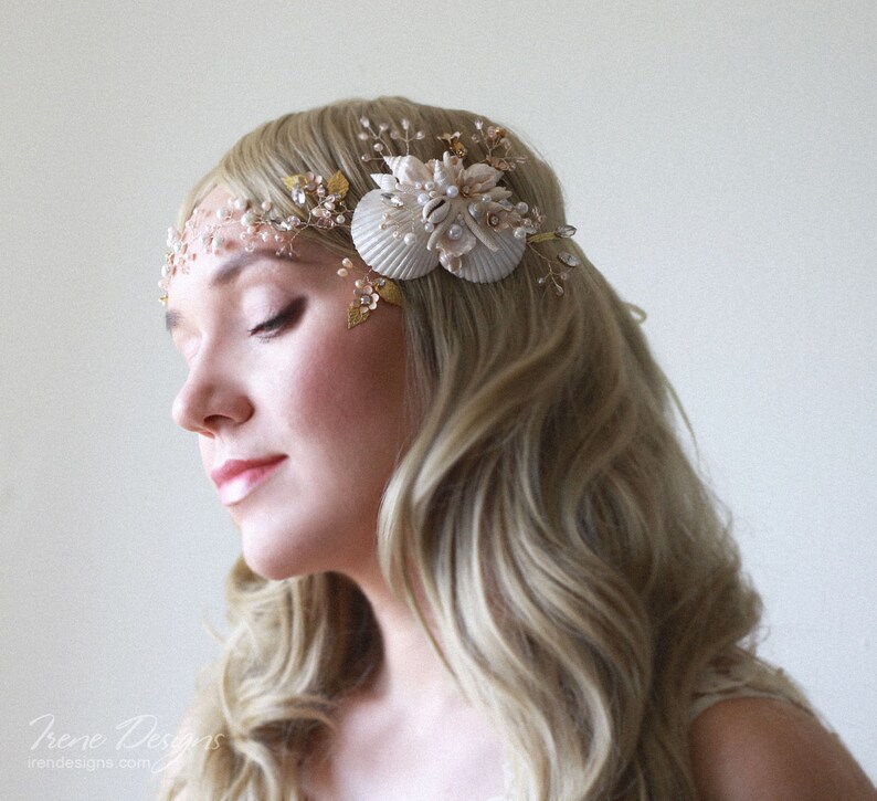 Handmade Gold and Pale Pink Head Circlet With Rhinestones. | Etsy