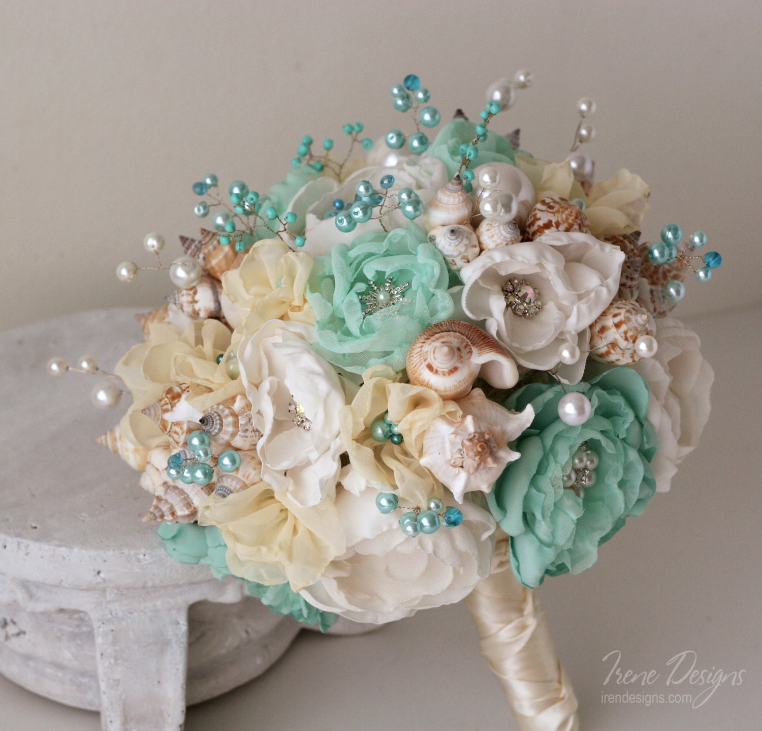 Handmade Seashells Wedding Bouquet. Turquoise and Ivory - Etsy