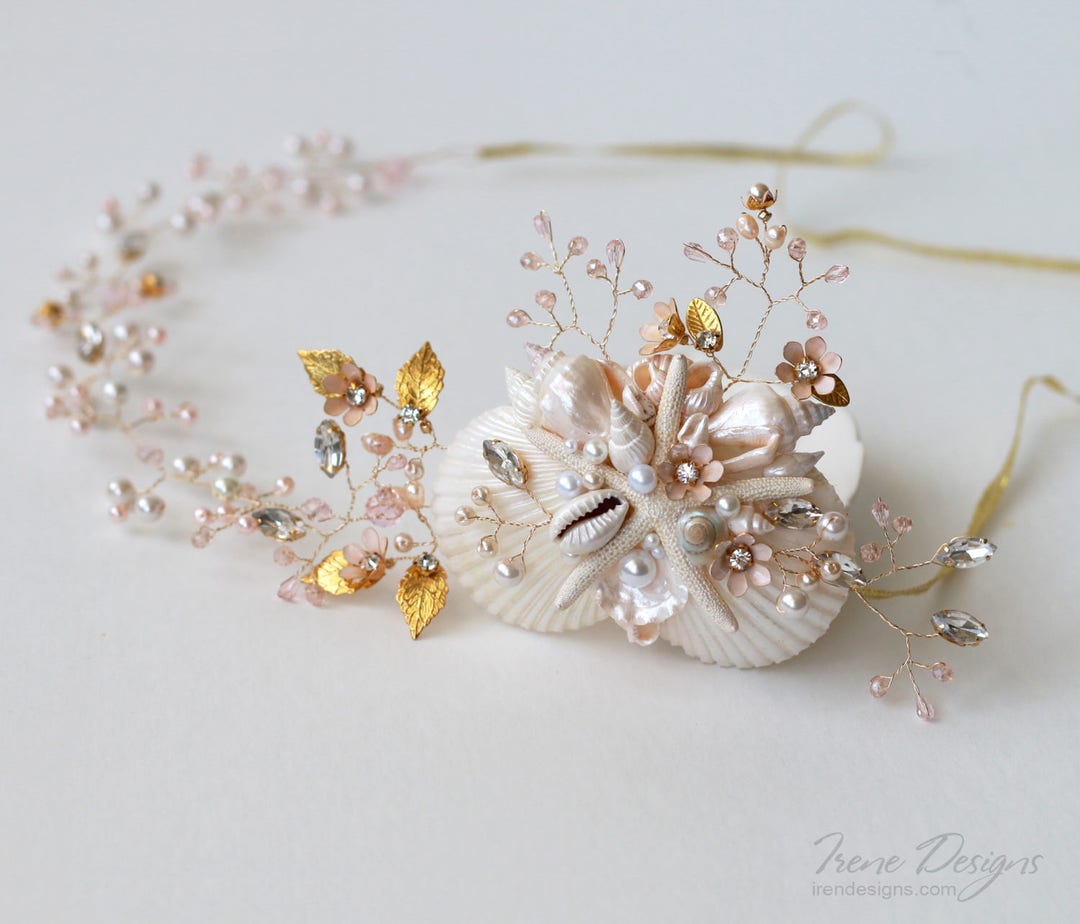 Handmade Gold and Pale Pink Head Circlet With Rhinestones. Mermaid Head ...