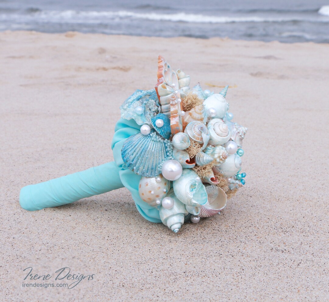 Handmade Seashells Bouquet. Blue Seashells Bouquet. Beach Wedding ...