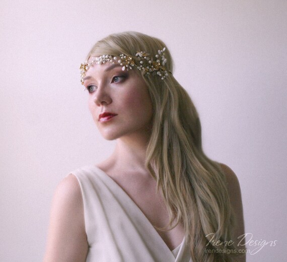 Handmade Golden color beaded hair circlet. Jeweled hair | Etsy