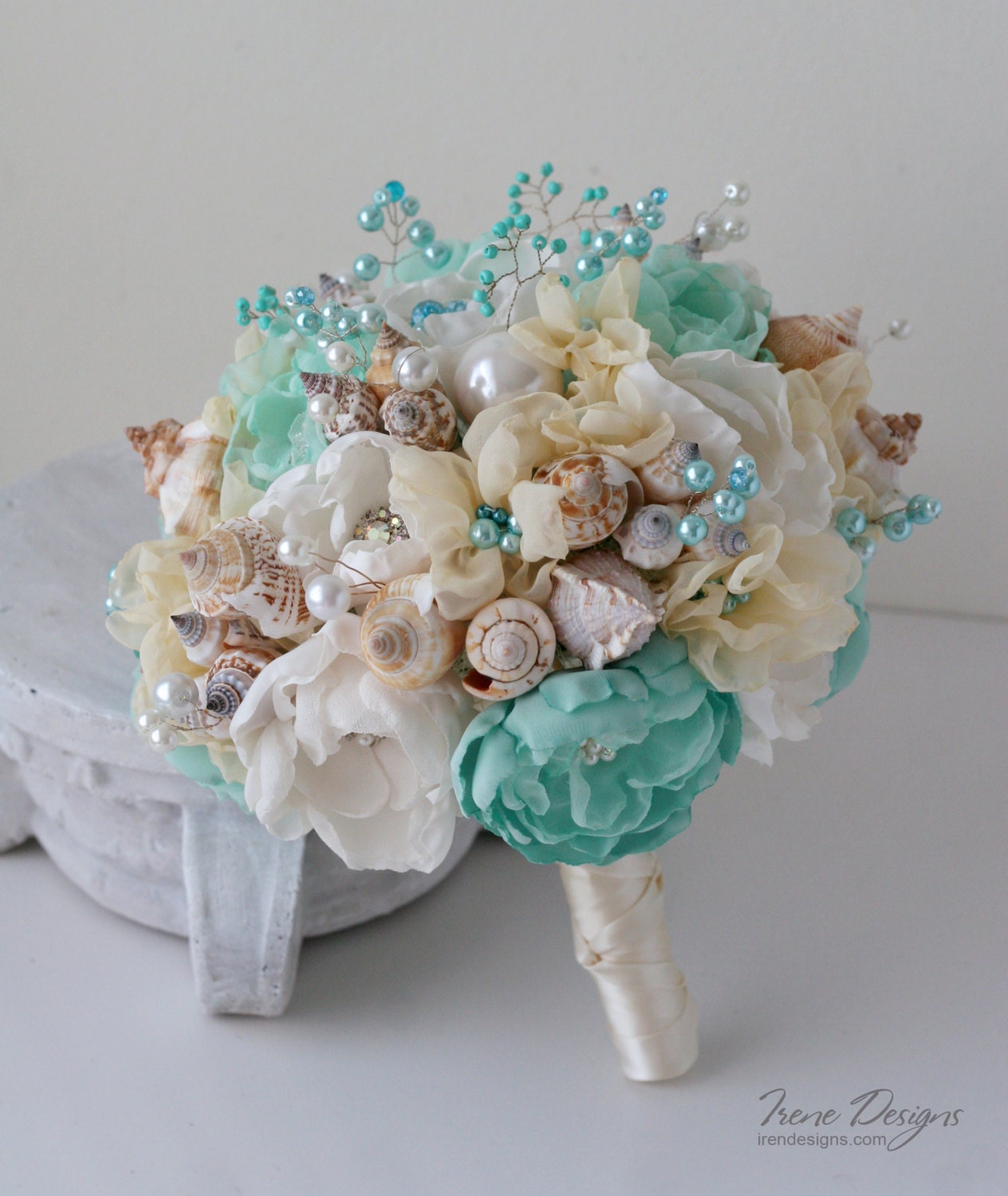 Handmade Seashells Wedding Bouquet. Turquoise and Ivory - Etsy
