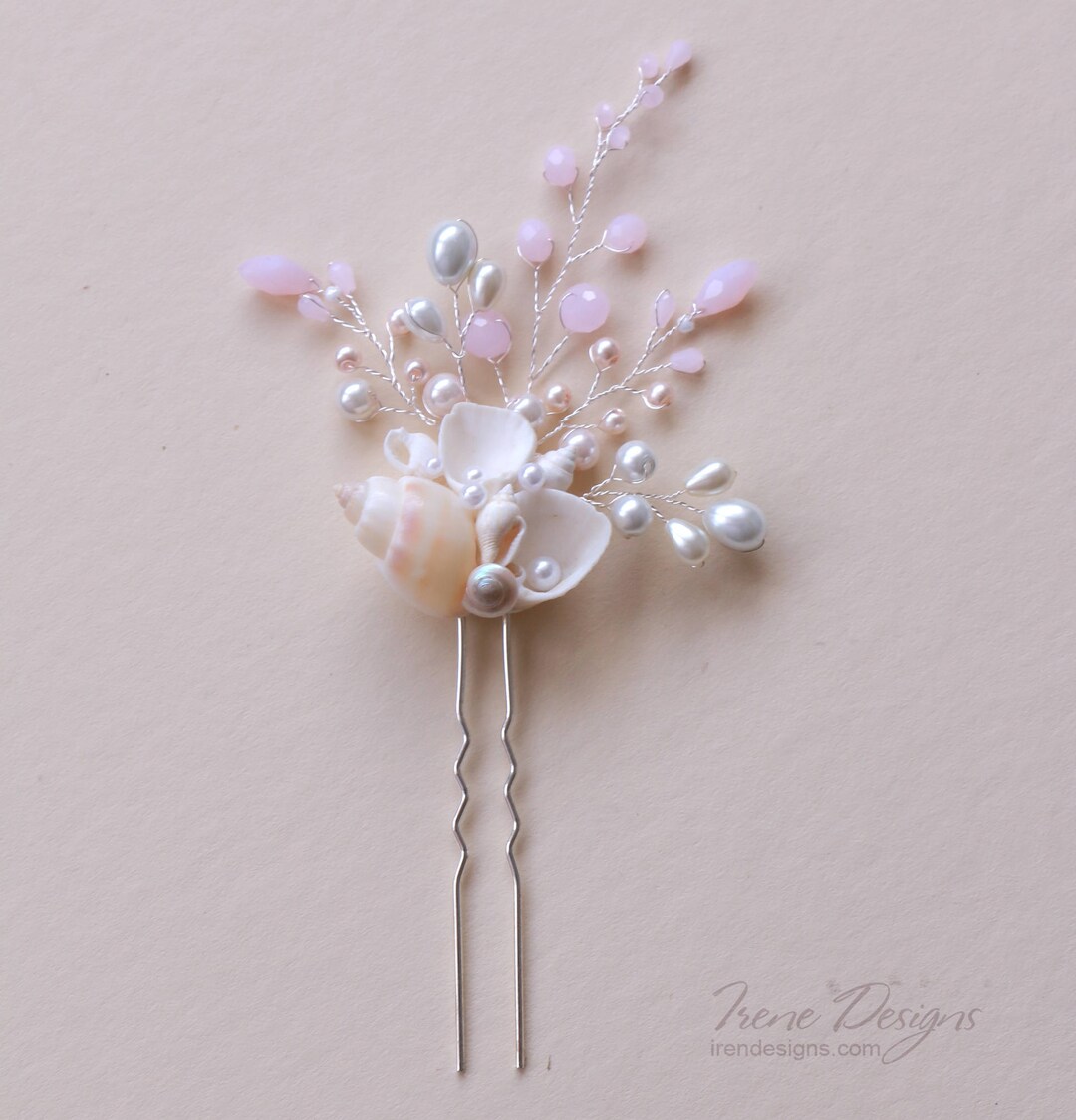 Handmade Light Pink Seashell Hair Pin. Seashell Beach Wedding Hair ...