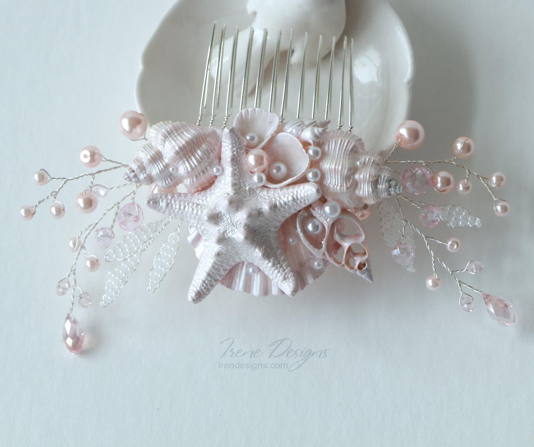 Pale Pink Beach Wedding Hair Comb. Seashell and Pearls Crystals Hair ...