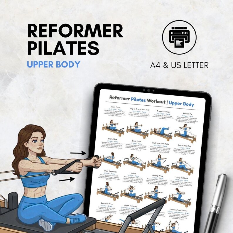 Reformer Pilates Upper Body Workout Printable PDF, Pilates Reformer ...