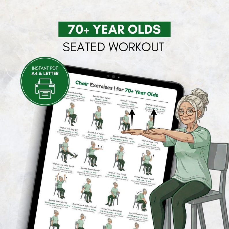 Chair Exercises for 70+ Printable | Senior Seated Routine Chart | Low ...