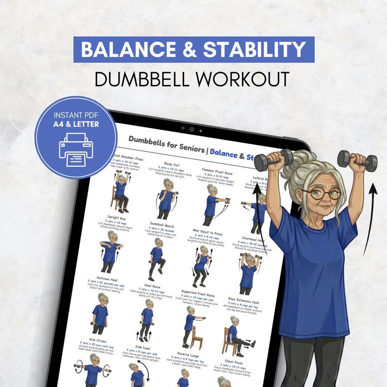Dumbbell Exercises for Seniors Printable | Balance & Stability PDF ...