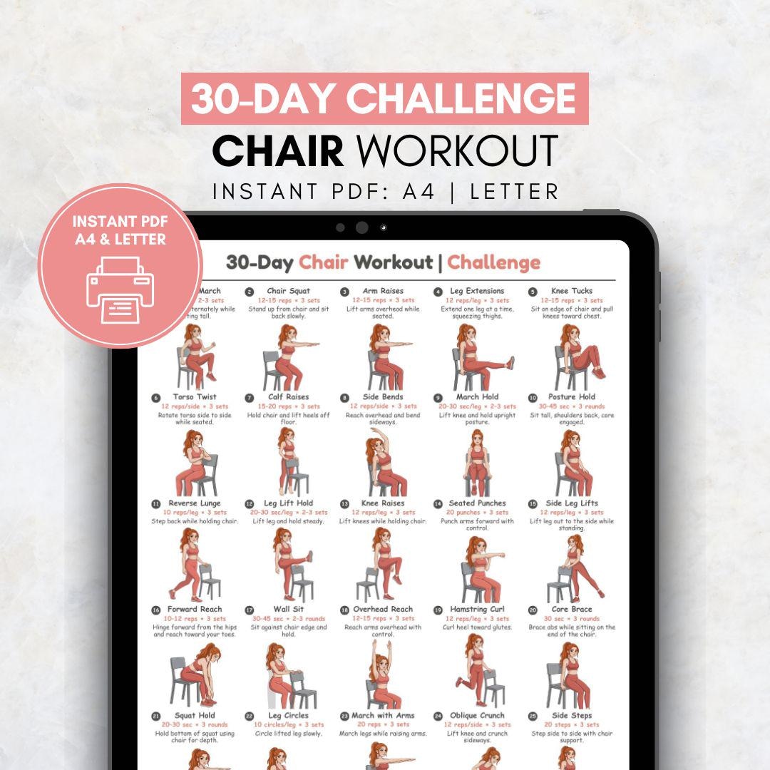 30 Day Chair Workout Plan Challenge | Seated Exercise Chart | No ...