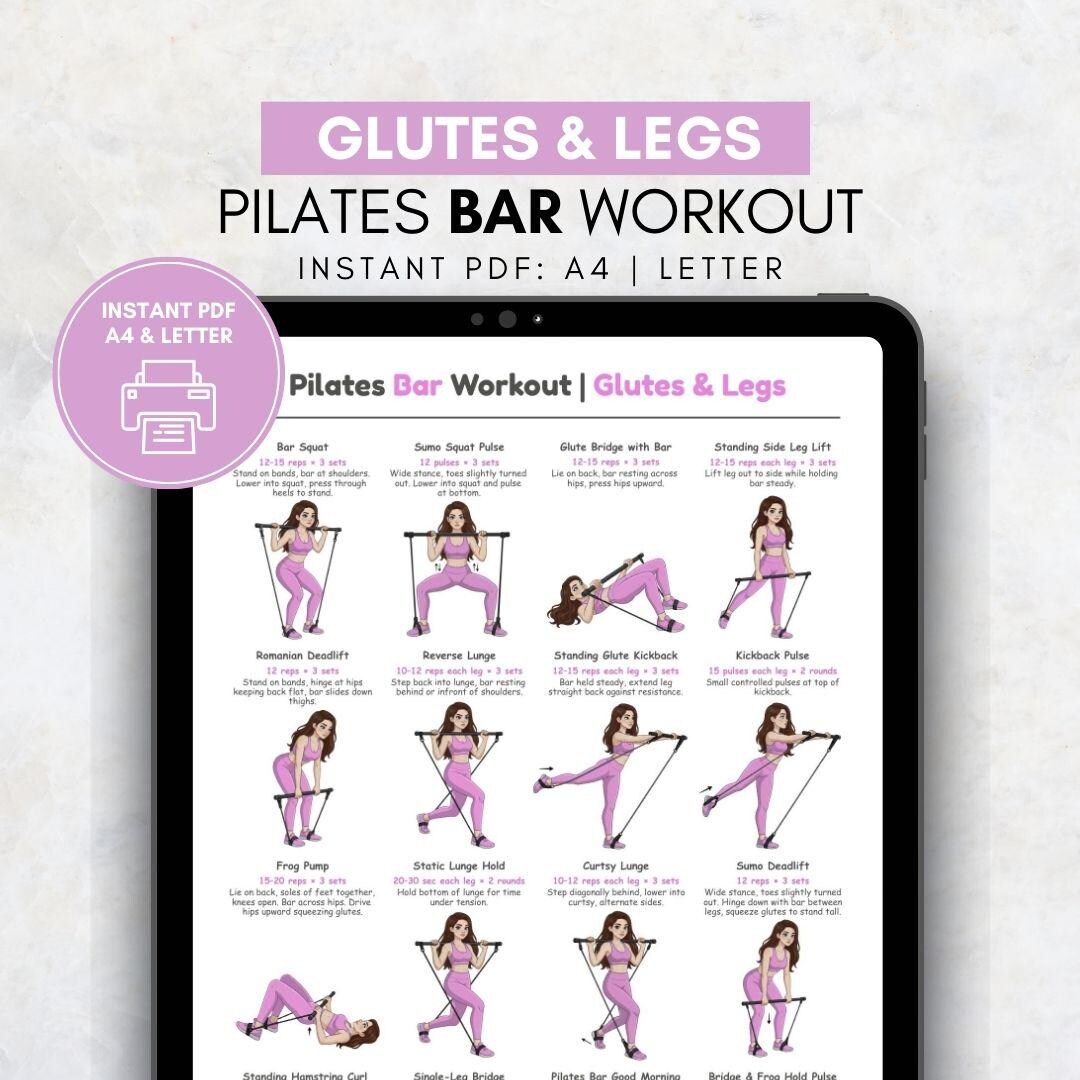 Pilates Bar Legs & Glutes Workout Poster, Lower Body Exercise Chart ...