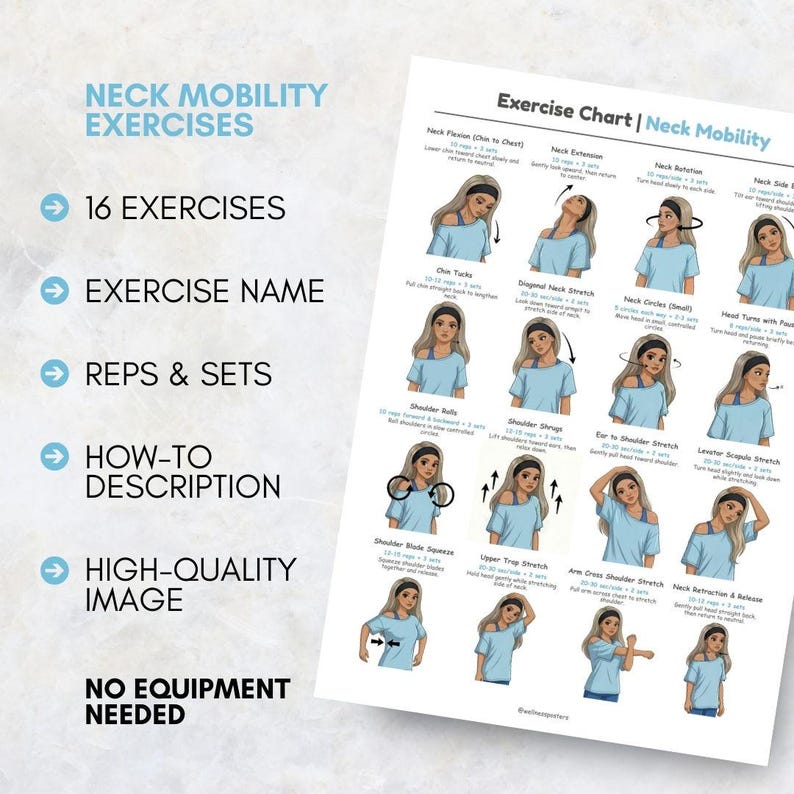 Neck and Shoulder Stretch Chart for Seniors & Desk Workers | Gentle ...