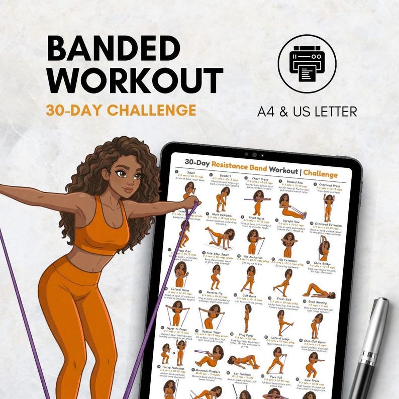 30 Day Resistance Band Full Body Workout Challenge, Resistance Band ...