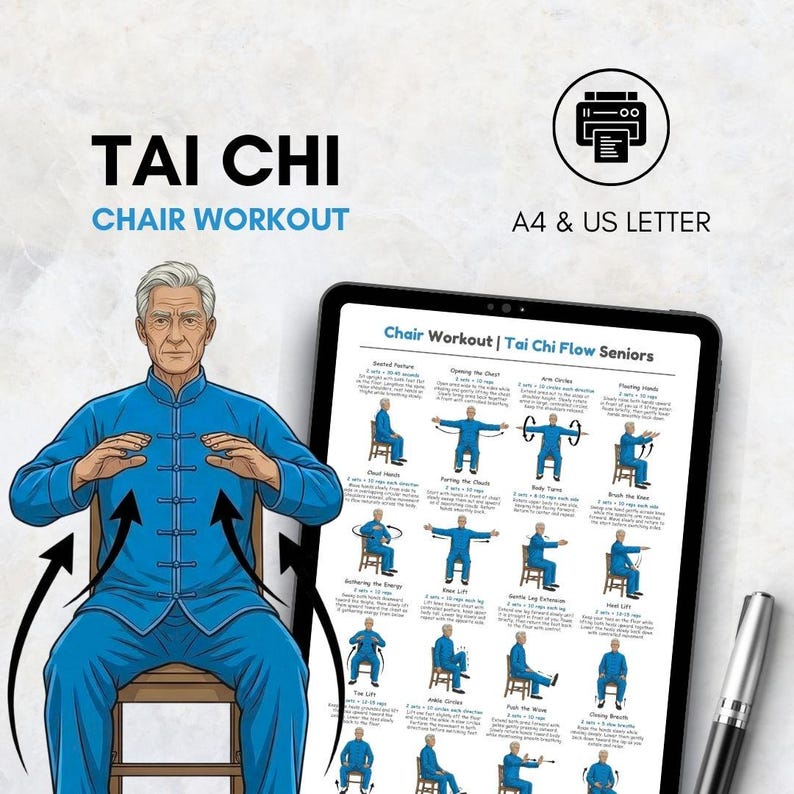 Printable Tai Chi Chair Workouts, Senior Chair Exercises PDF, Tai Chi ...