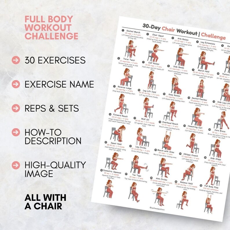 30 Day Chair Workout Plan Challenge | Seated Exercise Chart | No ...