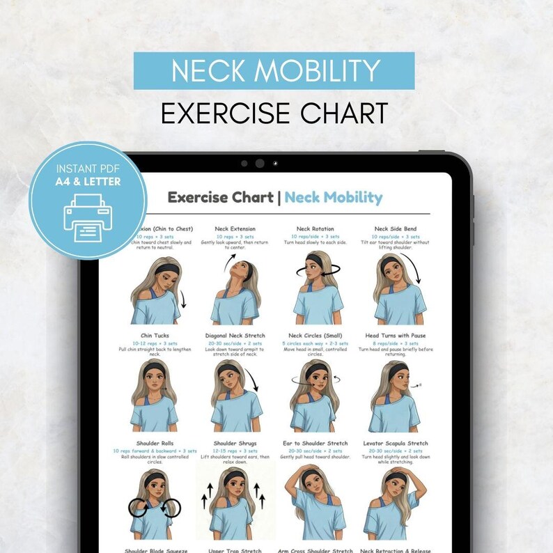 Neck and Shoulder Stretch Chart for Seniors & Desk Workers | Gentle ...
