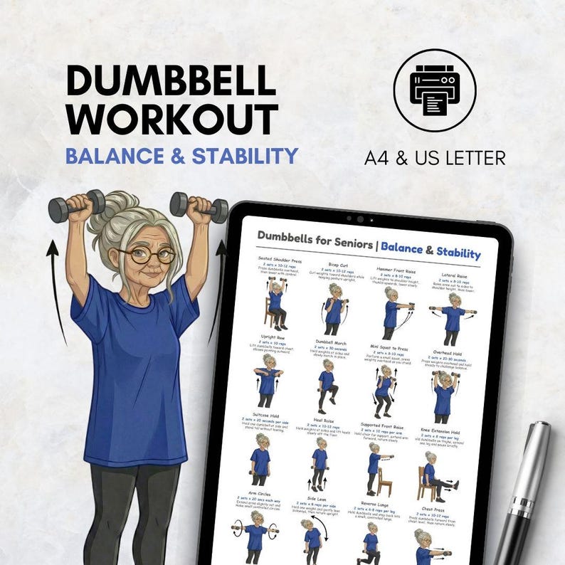 Dumbbell Exercises for Seniors Printable | Balance & Stability PDF ...
