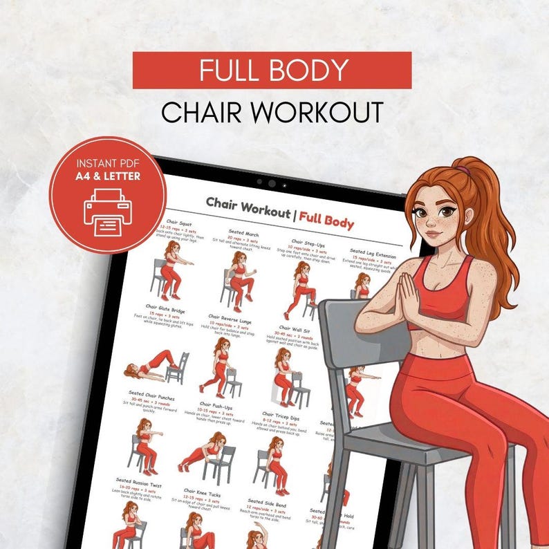 Full Body Chair Workout Plan | Seated Exercise Chart | No Equipment ...