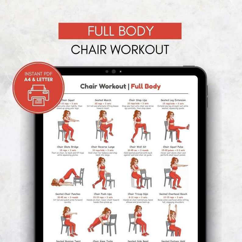 Full Body Chair Workout Plan | Seated Exercise Chart | No Equipment ...