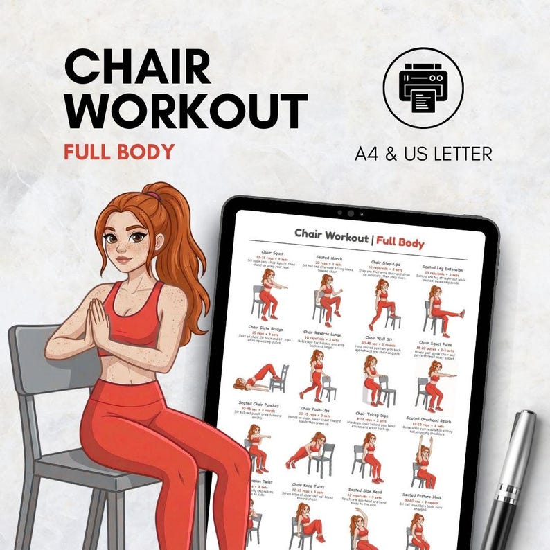Full Body Chair Workout Plan | Seated Exercise Chart | No Equipment ...