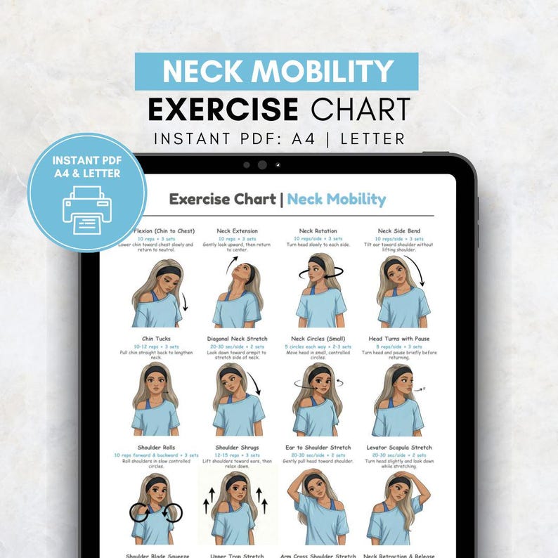 Neck and Shoulder Stretch Chart for Seniors & Desk Workers | Gentle ...