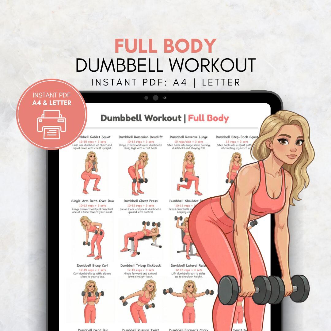 Full Body Dumbbell Workout Poster | Printable Home Dumbbell Exercises ...