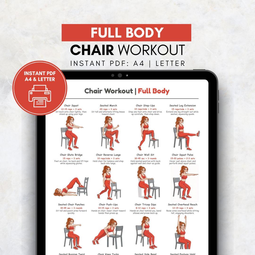 Full Body Chair Workout Plan | Seated Exercise Chart | No Equipment ...