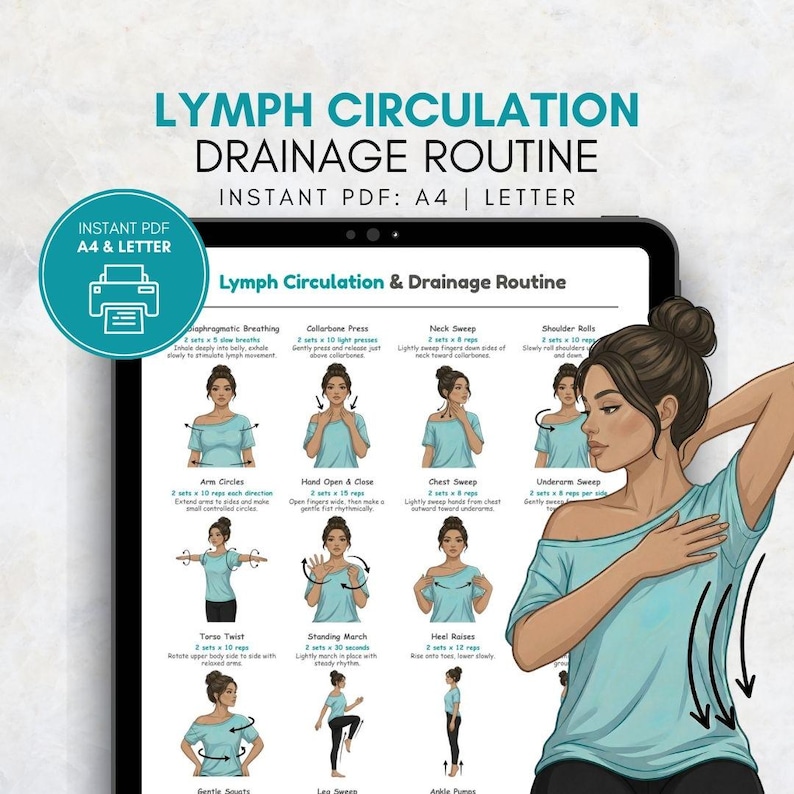 Lymph Exercise Chart, Lymphatic Drainage Routine | Hand Self Massage ...