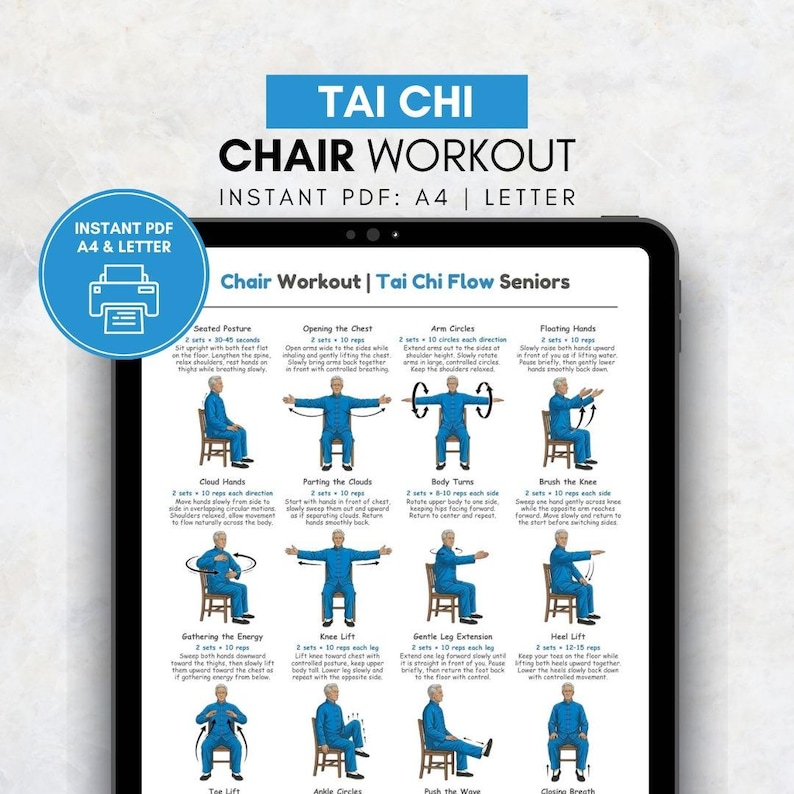 Printable Tai Chi Chair Workouts, Senior Chair Exercises PDF, Tai Chi ...