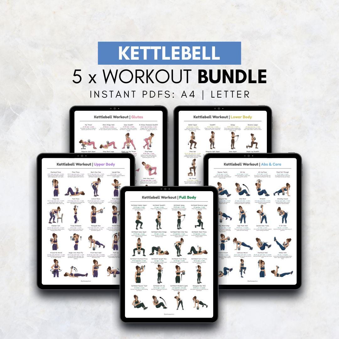 Kettlebell Workout Bundle Printable PDF | Kettlebell Exercise Chart ...