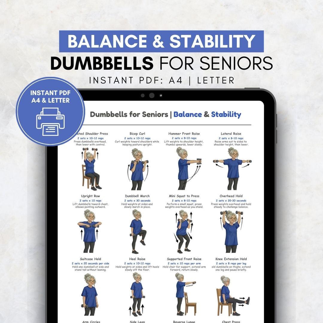 Dumbbell Exercises for Seniors Printable | Balance & Stability PDF ...