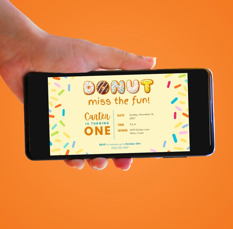 Donut Birthday Invitation Template, Kids Sprinkle Party Invite (digital ...