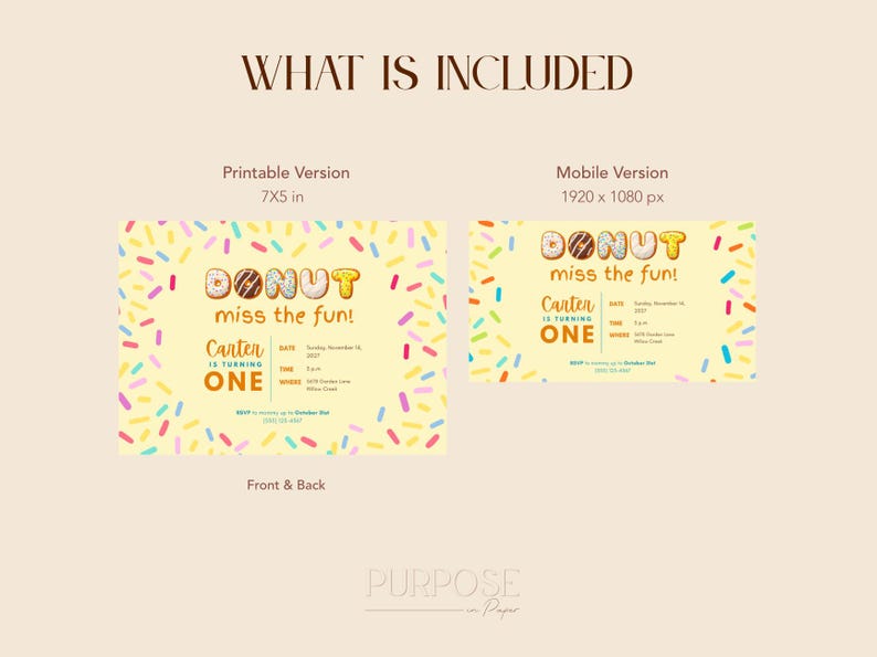 Donut Birthday Invitation Template, Kids Sprinkle Party Invite (digital ...