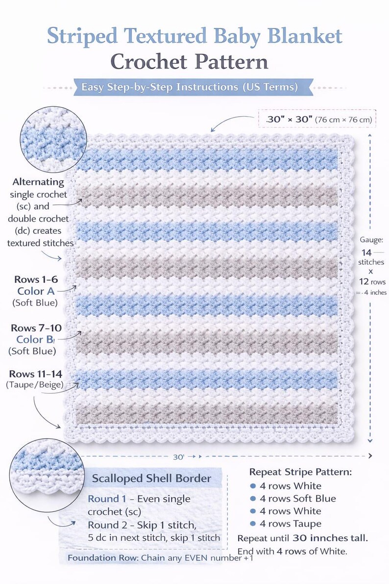Handmade Easy Mosaic Crochet Knit Baby Blanket Pattern Pdf Download ...