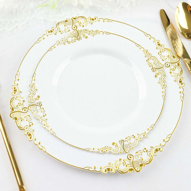 Baroque Round Plastic Dinner Plates – Fancy Disposable Plates for ...