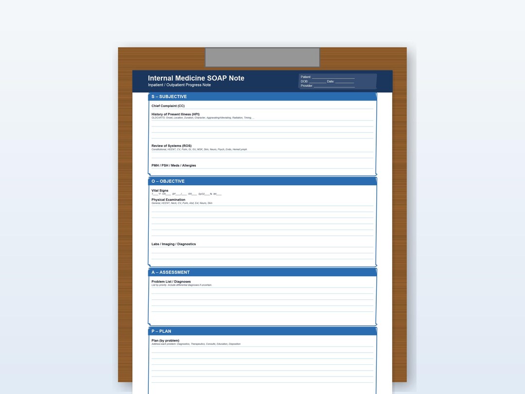 Internal Medicine SOAP Note Template, Medical Student Clinical Rotation ...
