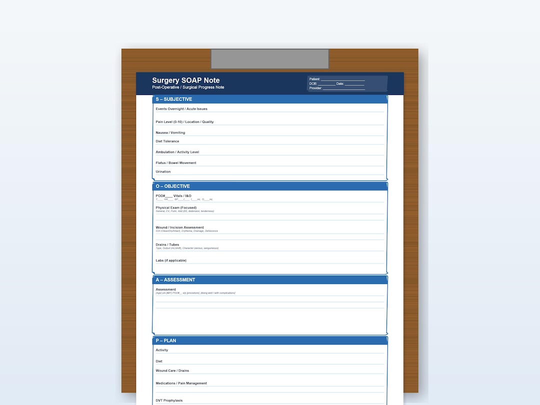 Surgery SOAP Note Template, Post Op Progress Note, Surgical Clerkship ...