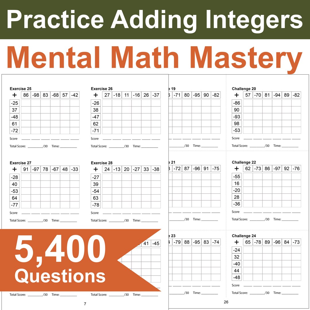Adding Integers Practice Book – Mental Math Mastery, Grades 1-3 ...