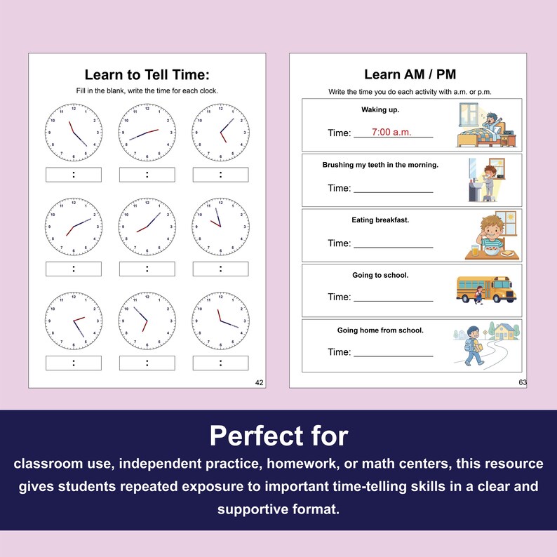 Telling Time Worksheet | Grade 1 | 12-hour, 24-hour Clocks (digital ...