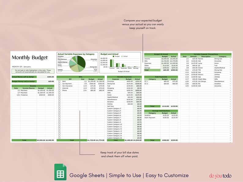 Simple Monthly Budget Spreadsheet Template, Google Sheets Budget ...