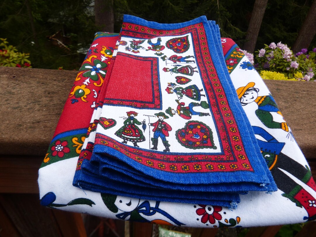 Vintage Austrian Folk Art Tablecloth With Napkins: Holiday Linens - Etsy