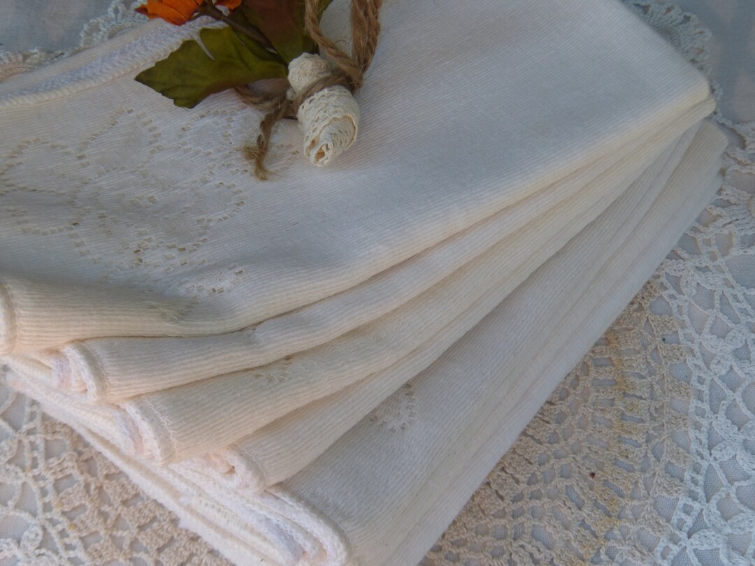 Off White Woven Cotton Napkins With Rose Cut Outs - Set of 9 - Etsy